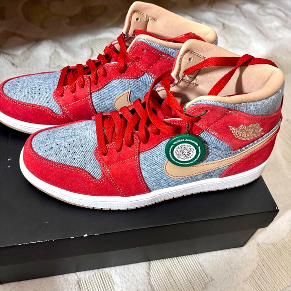 Shoes | Denim And Red Air Jordans | Poshmark